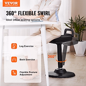 VEVOR Active Chair with Handle, Height-Adjustable (24.6-34.4") Wobble Chair Made of Elastic Fabric & 45 mm Foam, Ideal for Schools, Office and Home, 8° Tilt Angle, Age 12-18, Black