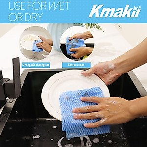 KMAKII Handi Wipe Reusable Cloths - Multi-Purpose Disposable Dish Cloths and Towels, Ultra Absorbent, Fast-Dry, Durable Cleaning Wipes for Kitchen and Home, Blue, 11.8 x 21 inches, Pack of 80