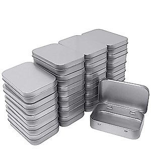 24 Pack Metal Rectangular Empty Hinged Tins Box Containers Mini Portable Box Small Storage Kit, Home Organizer, 3.75 by 2.45 by 0.8 Inch Silver