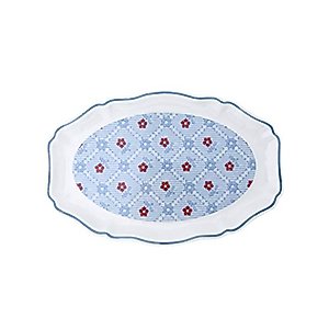 Creative Co-Op 15.25" Floral Stoneware Blue Scalloped Rim Platter
