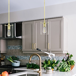 Satin Brass Pendant Lights Kitchen Island - Medium Clear Glass Pendant Light Fixture