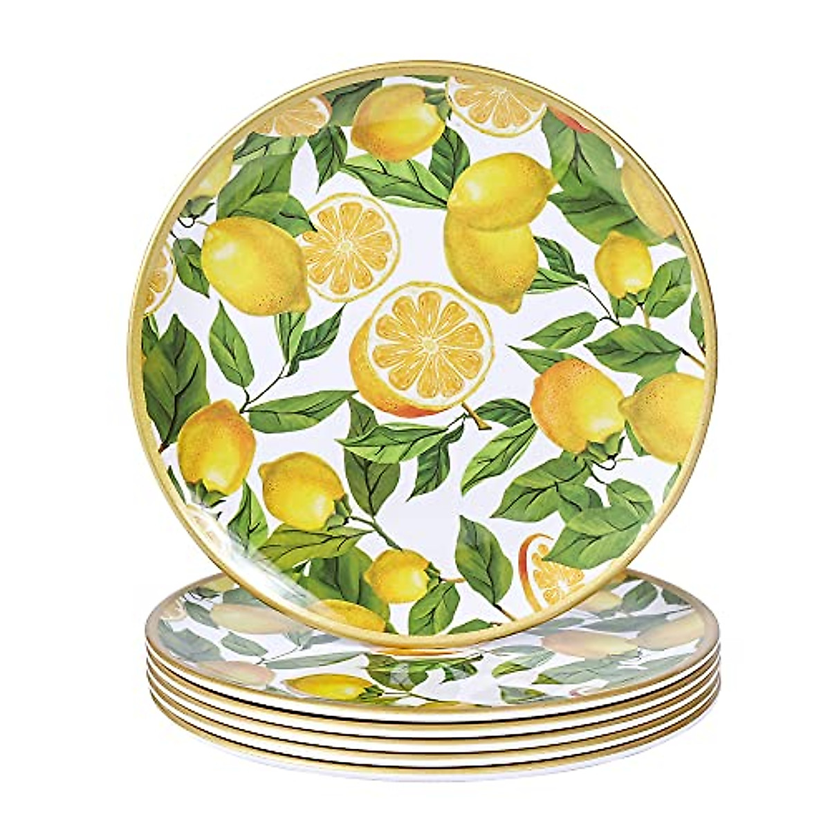Lechoo Melamine Dinner Plates - 6pcs 8.5inch Dessert Plate For Indoor And Outdoor Use,Break-resistant,Lemon…