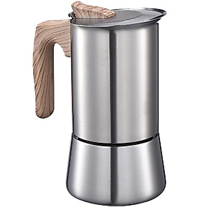 Bruntmor Stovetop Espresso Maker - Italian Coffee Pot, Stainless Steel - 5.51" D x 3.85" W x 7.48" H - For Stove Top, Induction, Gas, Electric - Thermal Moka, Cappuccino Pots