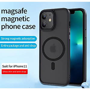 Tigowos Magnetic Case for iPhone11 Case [10FT-Grade Drop Tested & Compatible with MagSafe] Translucent Anti-Fingerprint Anti Shockproof Protective Shell 6.1 Inch, Black