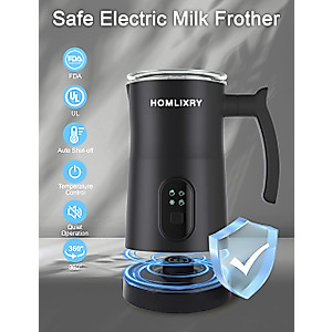 Electric Milk Frother, 4 in 1 Milk Frother and Steamer, 11.8oz/350ml Automatic Warm and Cold Foam Maker, Auto Shut-Off, Coffee Frother for Coffee, Latte, Cappuccino, Macchiato, Hot Chocolate(Black)