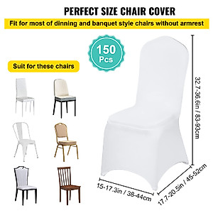 VEVOR 150 Pcs White Chair Covers Polyester Spandex Chair Cover Stretch Slipcovers for Wedding Party Dining Banquet Flat-Front Chair Cover