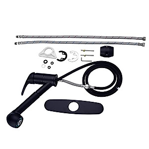 BZOOSIU Stainless Steel Pull Out Sprayer Kitchen Sink Faucet with Deck Plate, Single Lever Low Arch Rv Kitchen Faucet, 1-Hole or 3-Holes Installation Bar Faucets, Matt Black