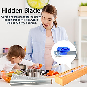 BoxThink Bamboo Wood Plastic Wrap Dispenser with Slide Cutter Also for 12 inch Aluminum foil, Parchment Paper, Cling Wrap Dispenser Sturdy and Reusable (12inch With Slide Cutte)