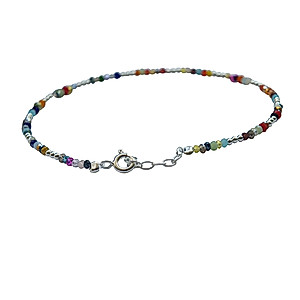 Handmade 925 Sterling Silver, Glass Beads Anklet for women, Length 9-10 inches, Adjustable Dainty Multi Color Beaded Bracelet, Beach Summer Jewelry, By MiYa Jewelry Creations