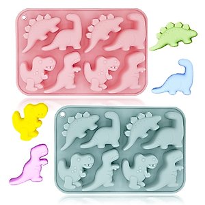2 Pack Cute Dinosaur Silicone Molds 3D Dinosaur Themed Baking Mould Tray DIY Baking Tool for Chocolate Cake Dessert Candy Mousse Pastry Handmade Soap Cupcake Topper