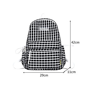 Aesthetic Backpacks for Teen Girls, Sage Green Preppy Plaid School Bag, Large Capacity Casual Daypack Back to School Backpack (Black)