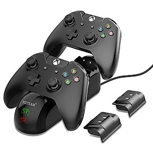 Dual Controller Charger for Xbox One, Docking Charger Station Kit Compatible with Xbox One/One X/One S Elite Controller, with 2 x 1200mAh Rechargeable Battery Packs, Two Slots and High Speed Charging