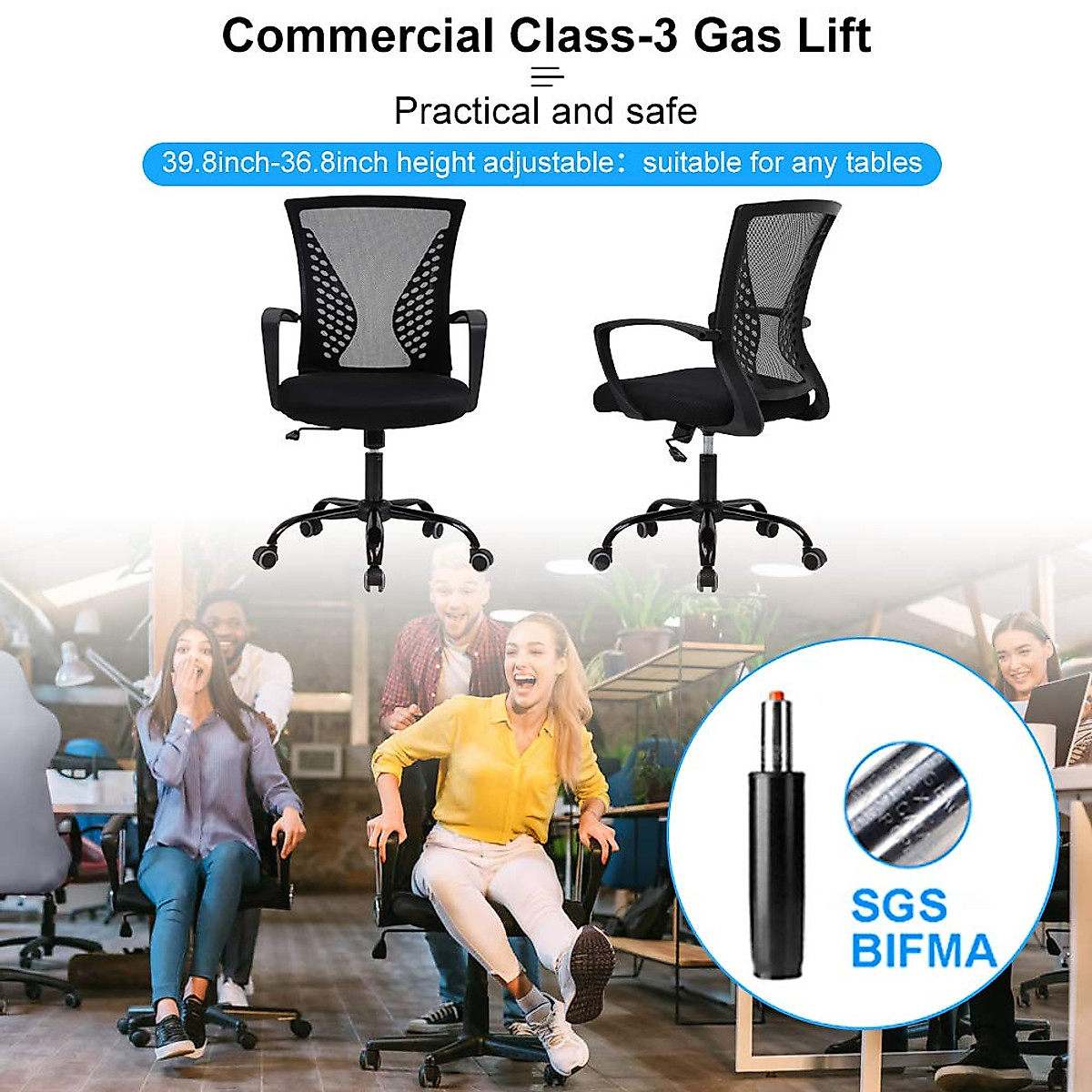 BestShop Ergonomic Office Chair Home Desk Chair Mid Back Mesh Chair Swivel Rolling Computer Chair Modern Task Chair Executive Chair with Armrests Lumbar Support for Women Men, White