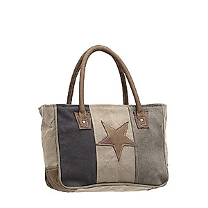 Myra Bags Star On Upcycled Canvas Hand Bag S-1047, Brown, Size One_Size