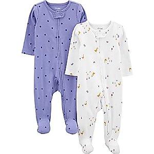 Simple Joys by Carter's Baby Girls' Cotton Sleep and Play, Pack of 2, Purple Polka Dot/White Ducks, 0-3 Months