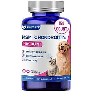 Pet Glucosamine Chondroitin MSM Joint Supplement for Dogs & Cats, Hip & Joint Pain Relief Tablets with Vitamin C, A & D3, 150 Tablets