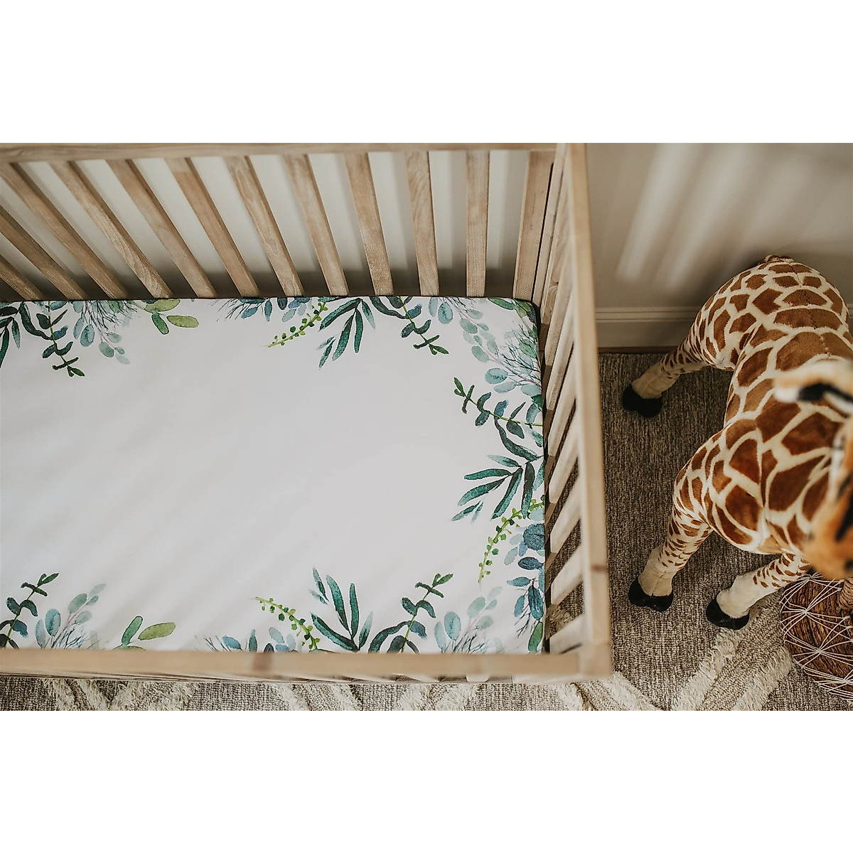 NODNAL CO. 3 Fitted Crib Sheets Leafy Set - 100% OEKO-TEX Cotton Baby Girl/Boy Nursery Bedding - Gender Neutral Leaves, Greenery, Floral Eucalyptus Standard Baby Toddler Crib Mattress 28”x52”x9” Sheet
