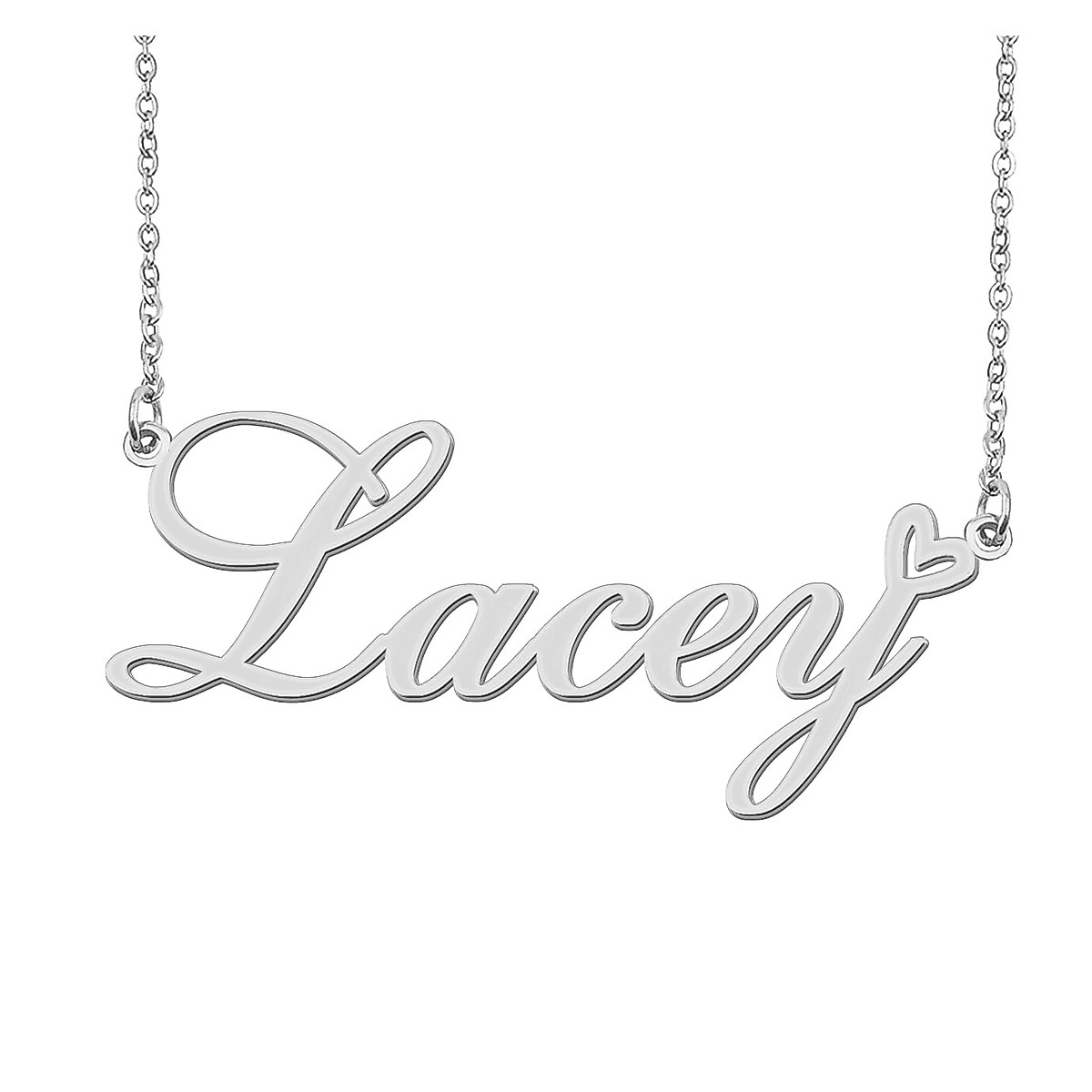 Aoloshow Stainless Steel Silver Lacey Heart Name Necklace Charm Pendant Jewelry for Mom Best Friends