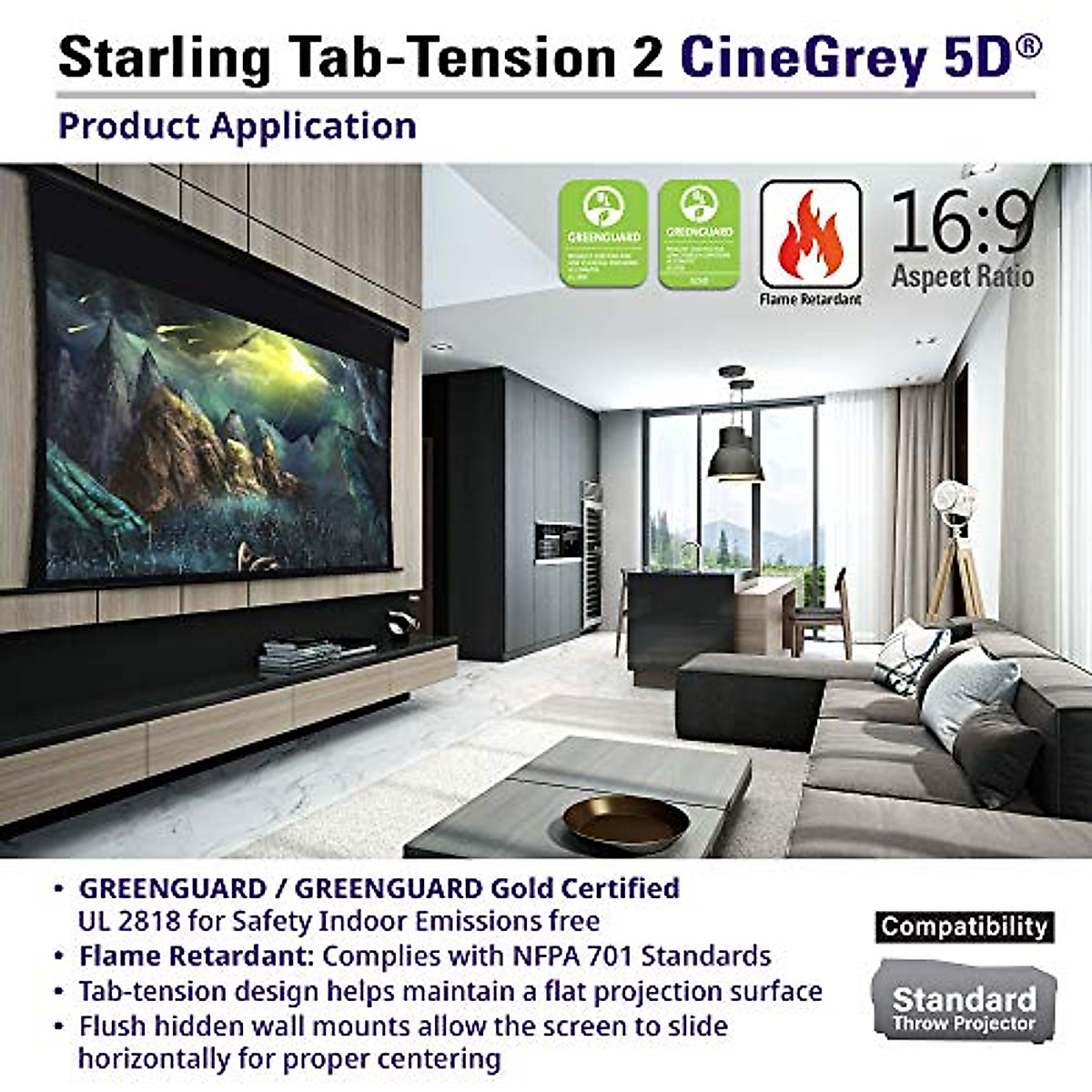 Elite Screens Starling Tab-Tension 2 CineGrey 5D, 92" 16:9, 8K 4K Ultra HD Ready Ceiling and Ambient Light Rejecting Electric Projector Screen, CineGrey 5D Projection Material, STT92UHD5-E12