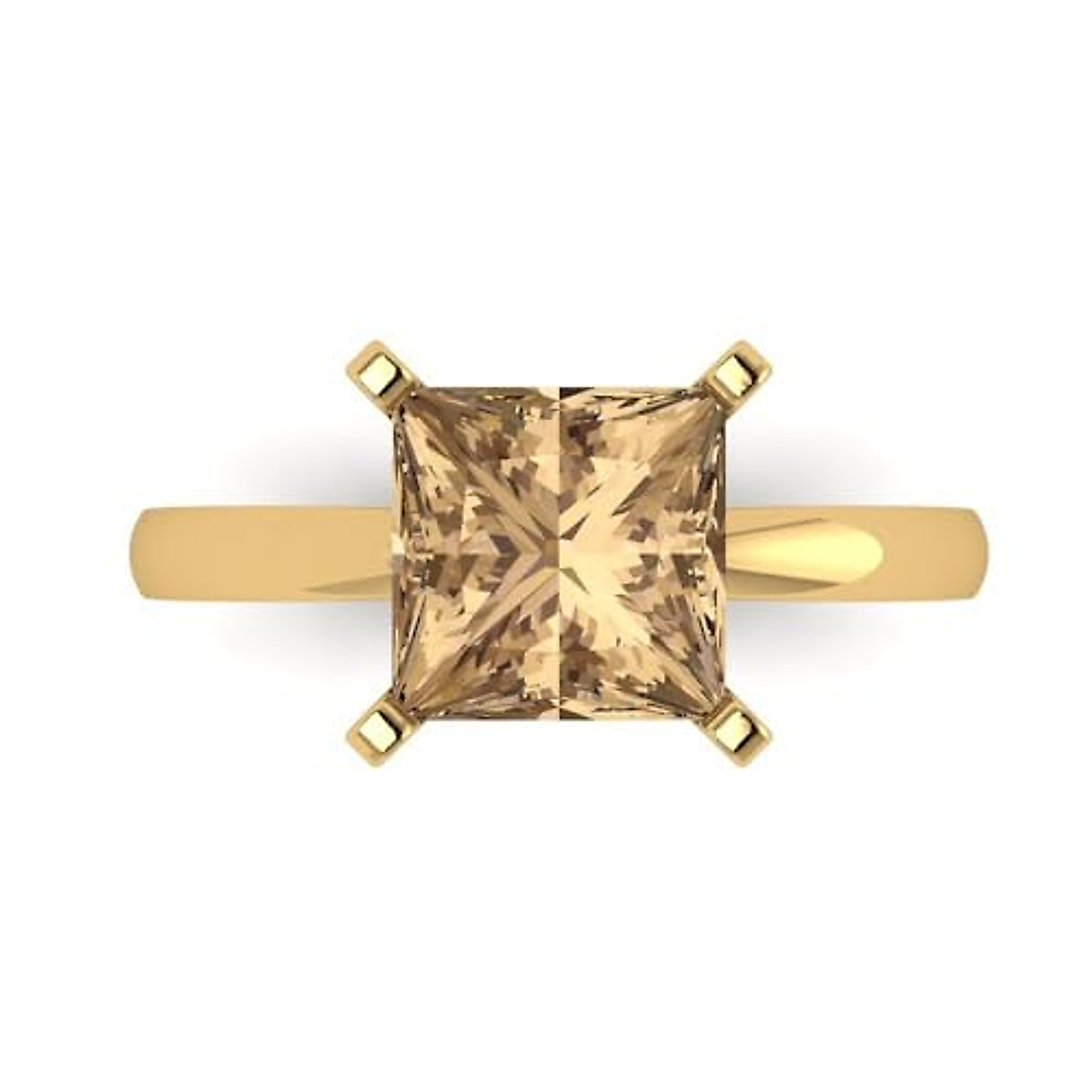 Clara Pucci 3.0ct Princess Cut Solitaire Champagne Simulated Diamond 4 Prong Engagement Bridal Anniversary Ring 18K Yellow Gold 7.75