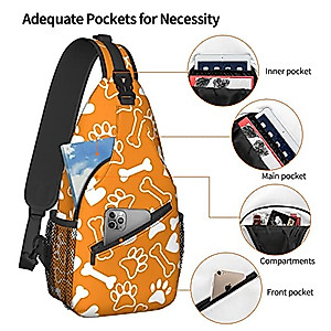 Sling Bag Orange Dog Bear Paw Bones Hiking Daypack Crossbody Shoulder Backpack Travel Chest Pack for Men Women