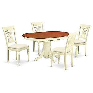 East West Furniture Avon 5 Piece Dinette Set for 4 Includes an Oval Room Table with Butterfly Leaf and 4 Linen Fabric Kitchen Dining Chairs, 42x60 Inch, Buttermilk & Cherry