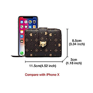 FOXER PVC Faux Leather Wallets for Women, Artificial Leather Monogram Ladies Small Cute Wallet with Zipper Coin Pocket Women's Mini Short Wallet Girls Designer Zip Around Wallet Credit Card Holder