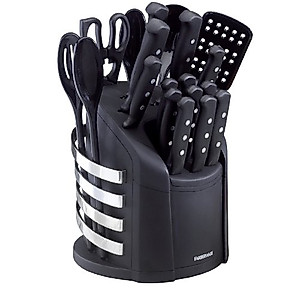 Farberware 17-Piece Stainless Steel Knife and Kitchen Tool Set with Storage Carousel, Black