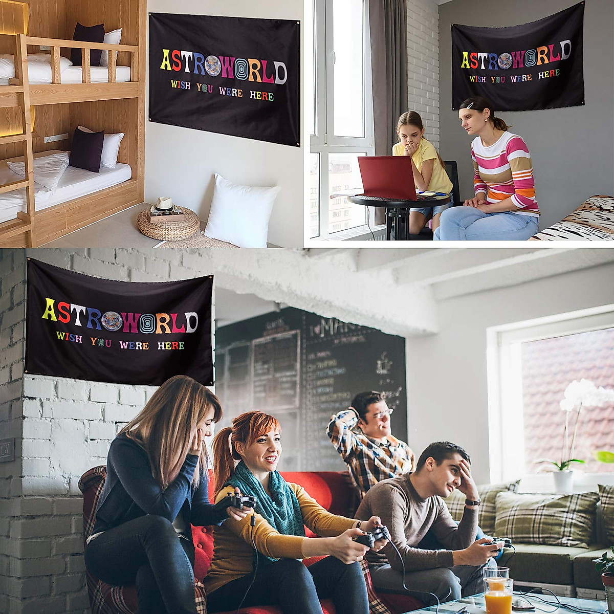 Astroworld Flag Black, 3x5 Feet Flag Banner, Man Cave Wall Flag with Brass Grommets for College Dorm Room Decor,Tailgates,Parties,Gift, Please identify the store name "SSandy" for purchase