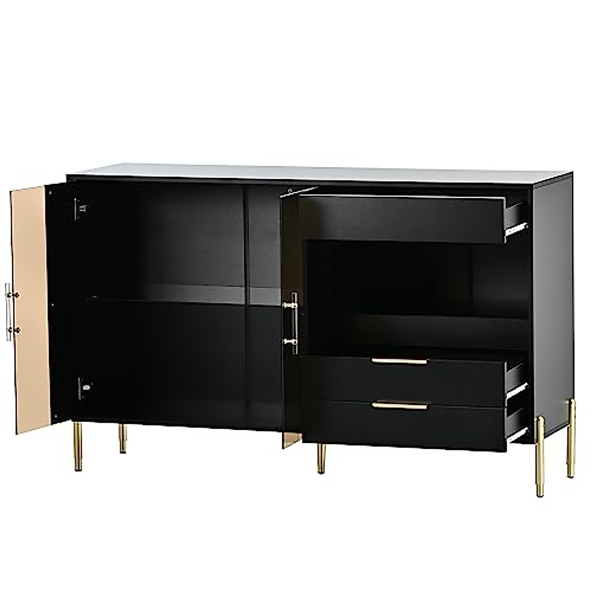 Knocbel Contemporary 53.5" Buffet Sideboard Storage Cabinet with 3 Drawers, Acrylic Doors and Adjustable Glass Shelves, Living Room Entry Hallway Foyer Table Coffee Bar Cabinet