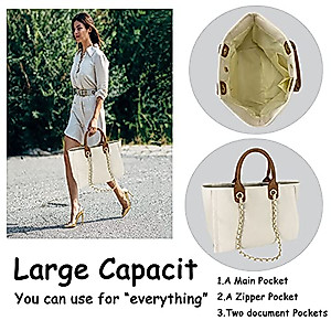 Hidora Women Canvas Handbag Purses Large Capacity Shoulder Bag For Ladies Daily Tote Bag（Beige）