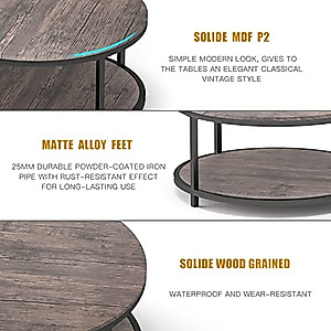 NSdirect 36 inch Round Coffee Table,Coffee Table for Living Room,2-Tier Rustic Wood Desktop & Sturdy Metal Legs Table Modern Design Home Furniture with Storage Shelf (Light Walnut)
