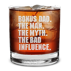 shop4ever Stepdad The Man The Myth The Bad Influence Engraved Whiskey Glass, Father's Day Gift 11 oz.