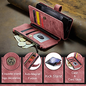 ANROD Wallet Case for Samsung-Galaxy-Z-Fold-5-5G,PU Leather Flip Magnetic Closure Shockproof Zipper Purse Cover for Samsung Galaxy Z Fold 5 5G,with Card Slots (Red)