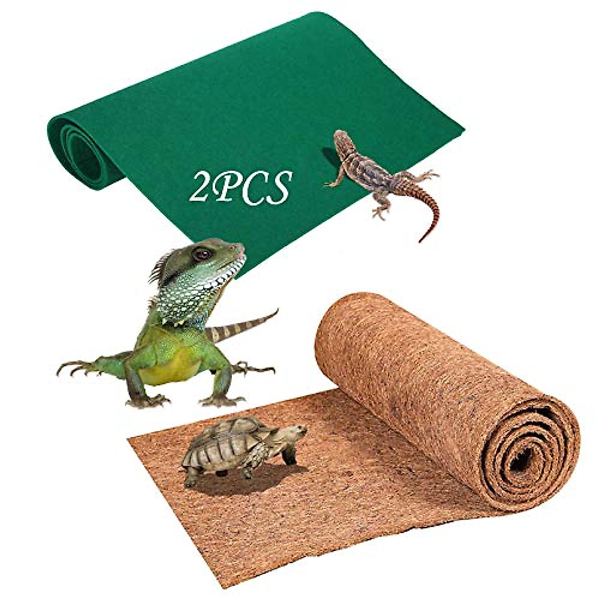 PINVNBY Reptile Carpet, 2 Sheets Lizard Terrarium Mat,Natural Coconut Fiber Substrate Bedding Habitat Liner Pads for Bearded Dragon Snake Bedding Gecko Tortoises Tortoise Chameleons