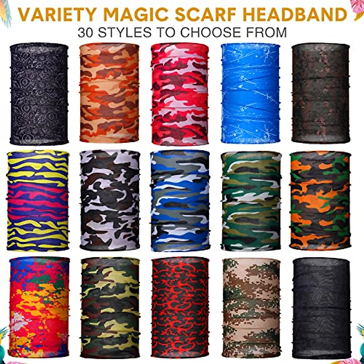 Tarpop 30 Pcs Neck Gaiters Scarf Elastic Wrap Headband Sweat Absorbing Bandana for Women Men Sports Yoga Running(Stylish Style)