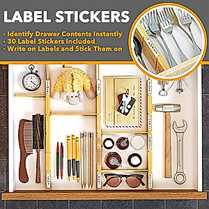 SpaceAid Bamboo Drawer Dividers with Inserts and Labels, 6 Dividers with 12 Inserts (17-22 in), 4 Dividers with 9 Inserts (17-22 in)