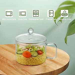 MDLUU Glass Soup Bowl with Handle 47 fl-oz, Heat Resistant Borosilicate Glass Saucepan with Lid, Glass Pot for Heating, Cooking Ramen, Pasta, Oatmeal