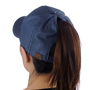 C.C Ponycap Messy High Bun Ponytail Adjustable Cotton Baseball Cap Hat, Denim