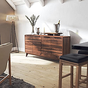 Flash Furniture Hatfield Mid-Century Modern Storage Buffet Sideboard, 4 Soft Close Doors, Adjustable Shelves, Stand for up to 64" TV's, 59.25", Dark Walnut