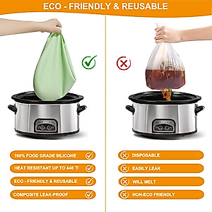 EANLOLY 4 Pack of Silicone Slow Cooker Liners, Leakproof & Easy Clean Crock Pot Liners Reusable Silicone Bags Liners Fit 6-8 Quarts Oval or Round Pot