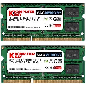 Komputerbay MACMEMORY 16GB (2x8GB) DDR3 / DDR3L 1600MHz SODIMM PC3L-12800 2Rx8 Dual Rank 1.35V CL11 204-Pin Non-ECC Unbuffered Notebook Laptop RAM Memory Upgrade Kit