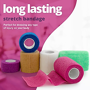 6 Pack, Self Adherent Cohesive Tape - 1" 2" 3" x 5 Yards Combo Pack, Self Adhesive Bandage Rolls & Sports Athletic Wrap for Ankle, Wrist, Sprains and Swelling, Vet Wraps in Neon Colors