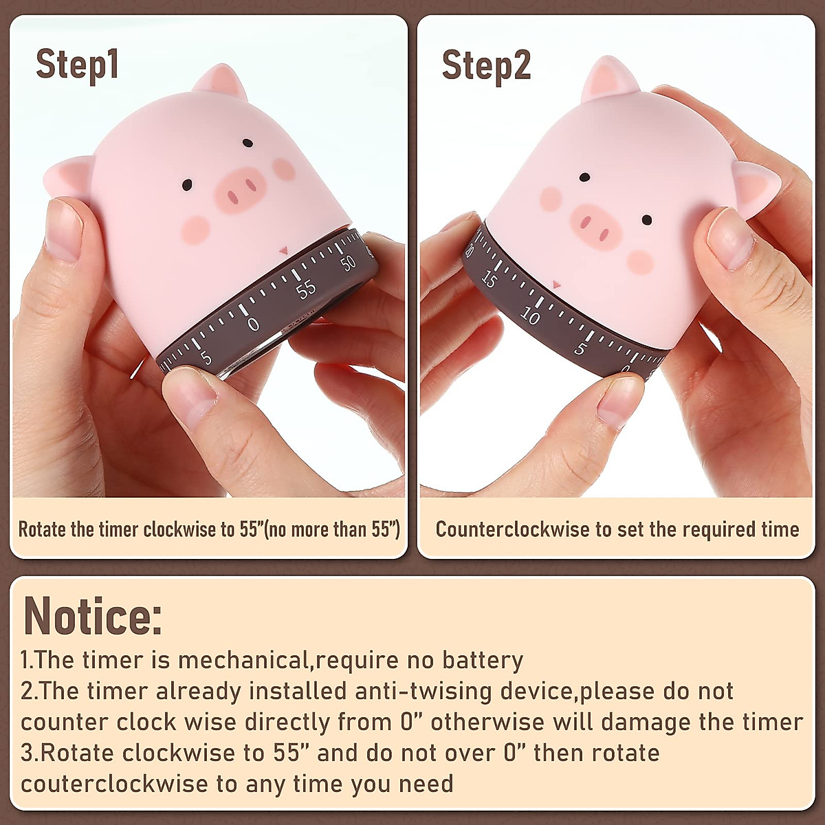 4 Pcs Kitchen Cooking Timer Animal Mechanical Timer 60 Minute Wind up Dial 360° Rotating Countdown Egg Reminder No Batteries Loud Ring Cartoon Alarm for Kids Time Management, Fox Pig Cat Dog(Animal)