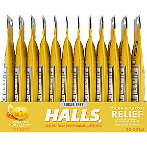 HALLS Relief Honey Lemon Sugar Free Cough Drops, 12 Packs of 25 Drops (300 Total Drops)