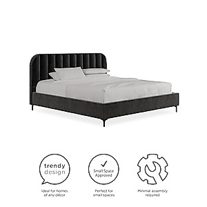 DHP Camilla Upholstered Platform Bed with Luxe Vertical Channel Tufted Headboard, No Box Spring Needed, King, Black Velvet