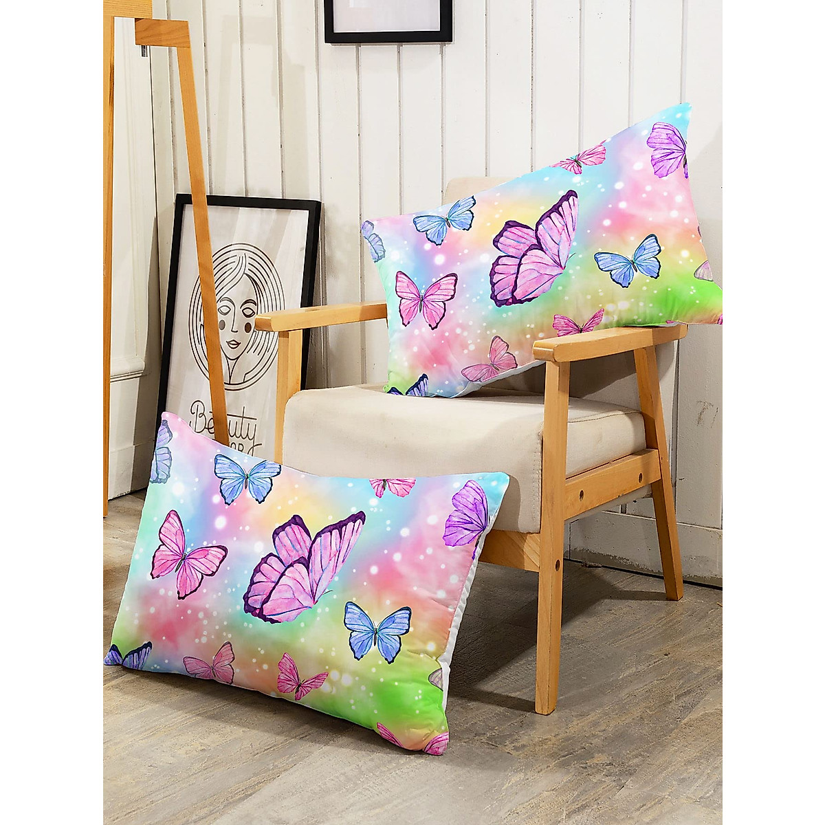 Datura home Bedding Fitted Sheet and Flat Sheet Set 4Pcs Colorful Rainbow Butterfly Printed Bedding Set with 1 Flat Sheet and 1 Fitted Sheet+2 Pillowcases for Girls,Rainbow Butterfly,Full 81x97in