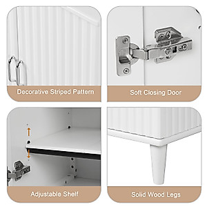 24" Bathroom Vanity Sink Combo, Freestanding Single Basin Vanity Set with Two Doors and Adjustable Shelves Solid Wood Bathroom Sink Cabinet, White