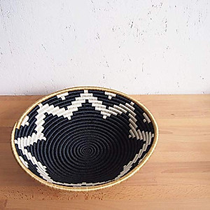 16" X-Large African Basket- Chwele/Rwanda Basket/Woven Bowl/Sisal & Sweetgrass Basket/Black, White, Tan
