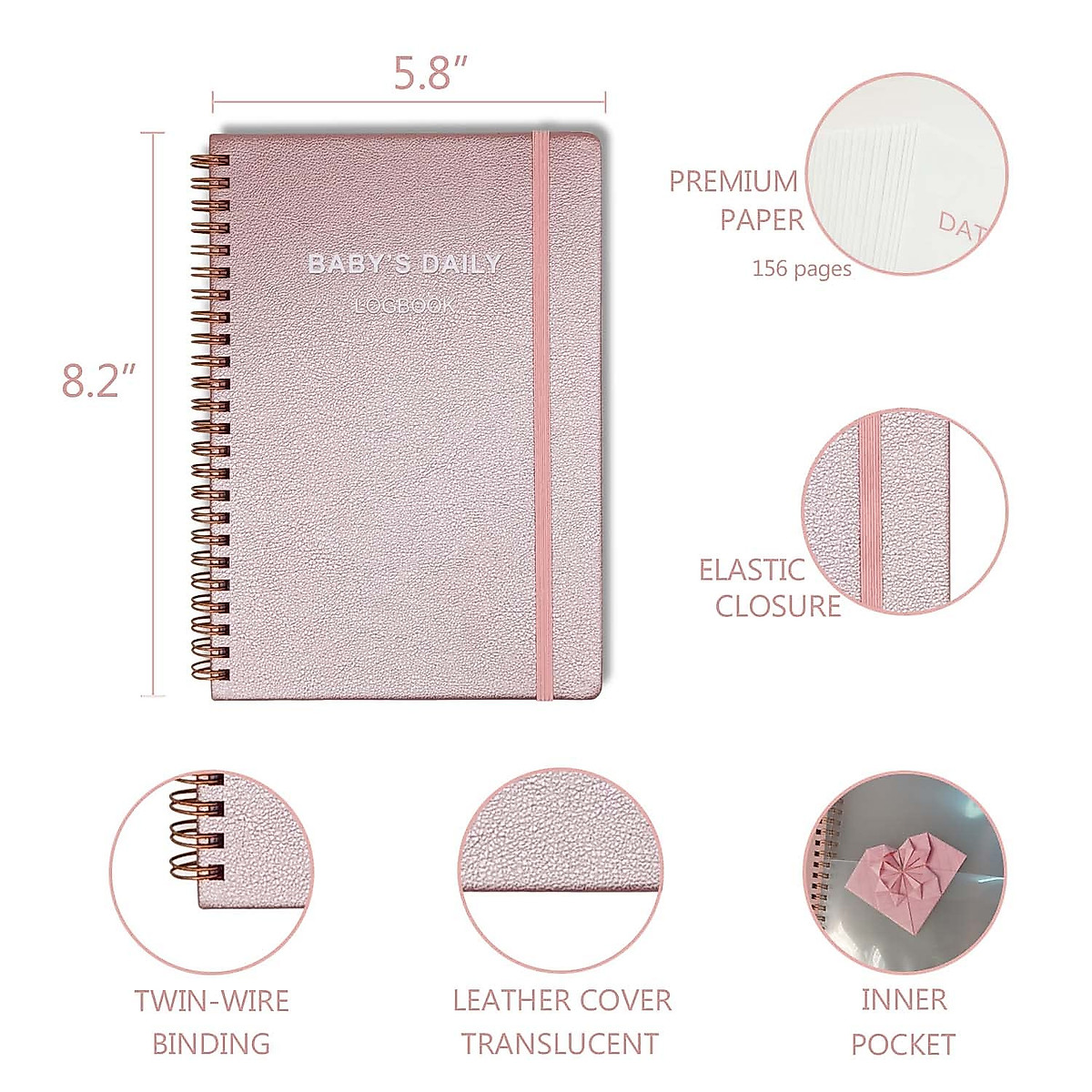 Baby's Daily Log Book - Baby Planner for Newborn with 152 Pages for Feed, Sleeping, Diaper, Awake Time to Track Baby's Schedule - Rose PU Cover
